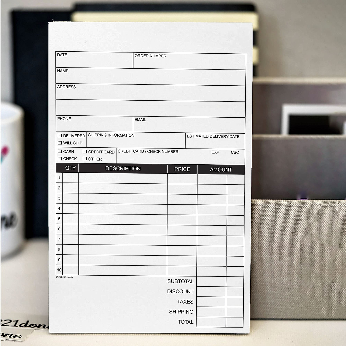 321Done Blank Sales Form Pad, 5.5x8.5 Small 2-Part Carbonless, Made in USA, Carbon Copy Generic Receipt Purchase Order Notebook for Small Business (50 Sets) White/Yellow, Heavyweight Paper