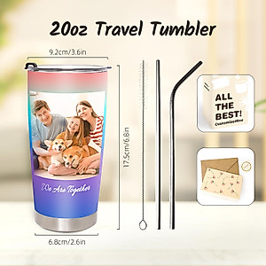 Customizedbee Personalized Tumbler with Picture Text Name, 20 oz Custom Travel Coffee Mug Personalized Gifts, Christmas Birthday Anniversary Thanksgiving Gifts for Couples Families Friends