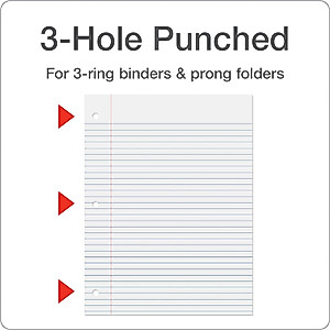 Oxford Filler Paper, 8-1/2" x 11", College Rule, 3-Hole Punched, Loose-Leaf Paper for 3-Ring Binders, 500 Sheets Per Pack (62349),White