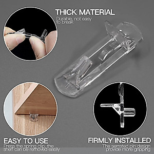 Jamiikury 10pcs Locking Shelf Support Pegs, 5mm Shelf Pins Clear Shelf Clips Plastic Shelf Pegs for Shelves, 5mm Peg x 3/4" Thick Shelf