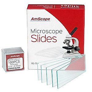 AmScope Optical Glass Lens All-Metal LED Compound Microscope, 6 Settings 40x-1000x & BS-72P-100S-22 72 Pieces of Pre-Cleaned Blank Microscope Slides and 100 Pieces of 22x22mm