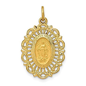 IceCarats 14K Yellow Gold Our Lady of Miraculous Medal Blessed Virgin Mary Necklace Charm Pendant 26.2mm x 15.6mm Only
