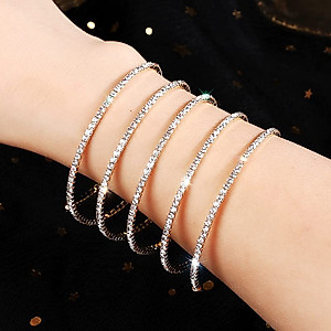Jojomina Multilayer Rhinestone Spiral Arm Cuff Bracelets for Upper Arm 2 Pcs, Crystal Silver Prom Bridal Bangle Bracelet for Party Bride Wedding
