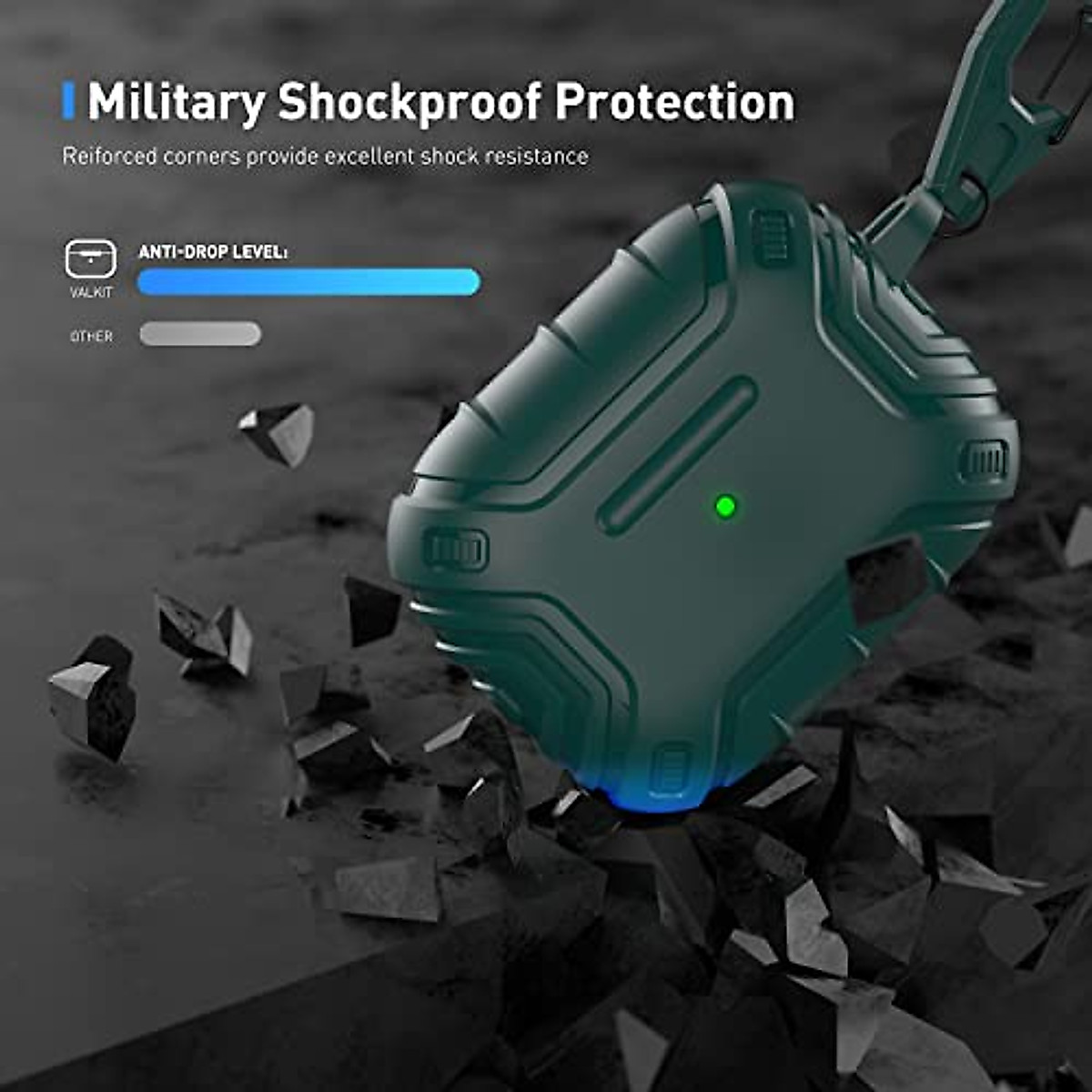 Valkit Compatible Airpods Pro Case Cover for Men, Hard Shell Rugged Shockproof Case Cool Armor Air Pod Pro Case Protective Cover Women with Keychain iPod Pro Skin for Airpod Pro 2019, Green