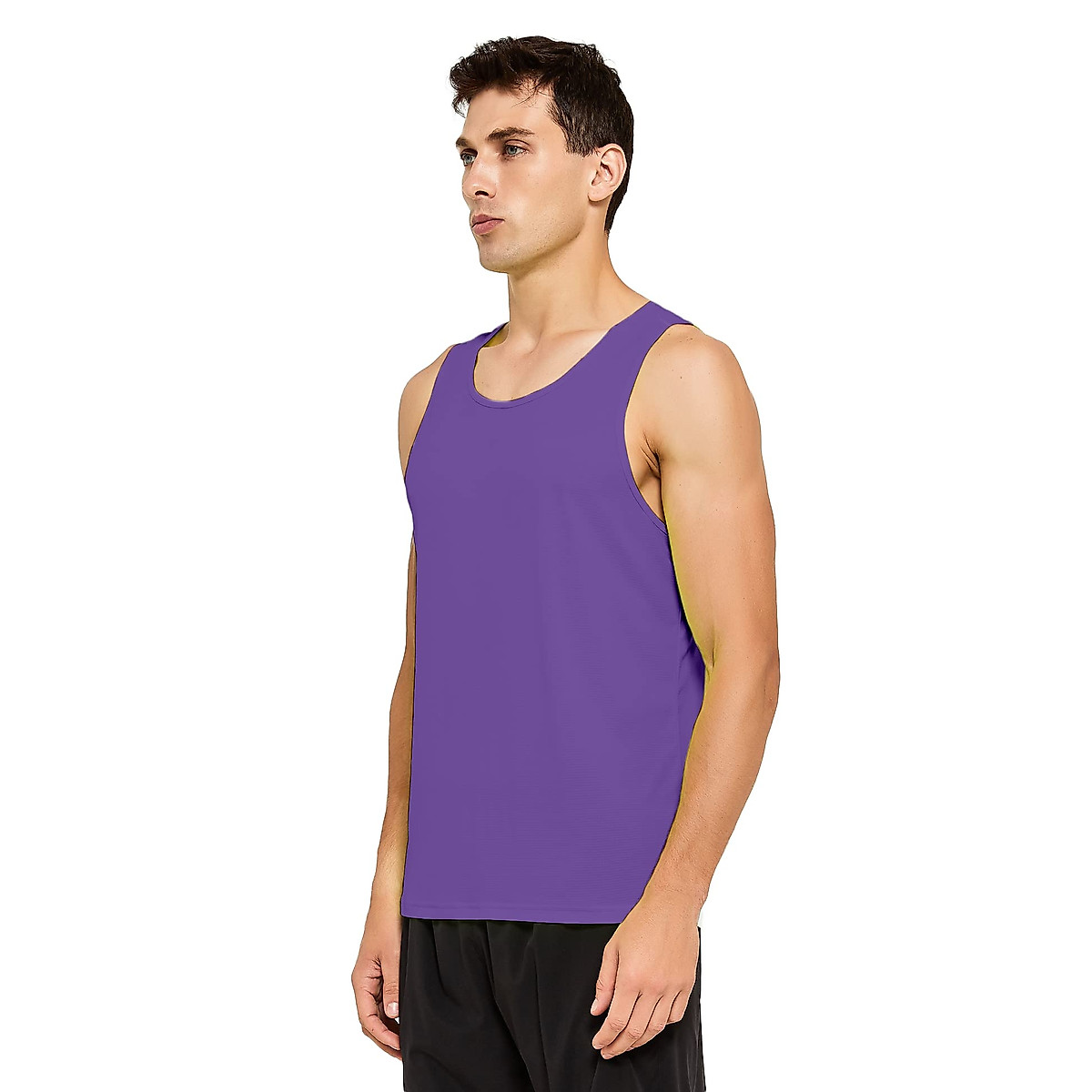 DEMOZU Men's Neon Running Athletic Workout Tank Top Quick Dry Swim Beach Pool Gym Tank Top Sleeveless Muscle Shirts, Purple, L