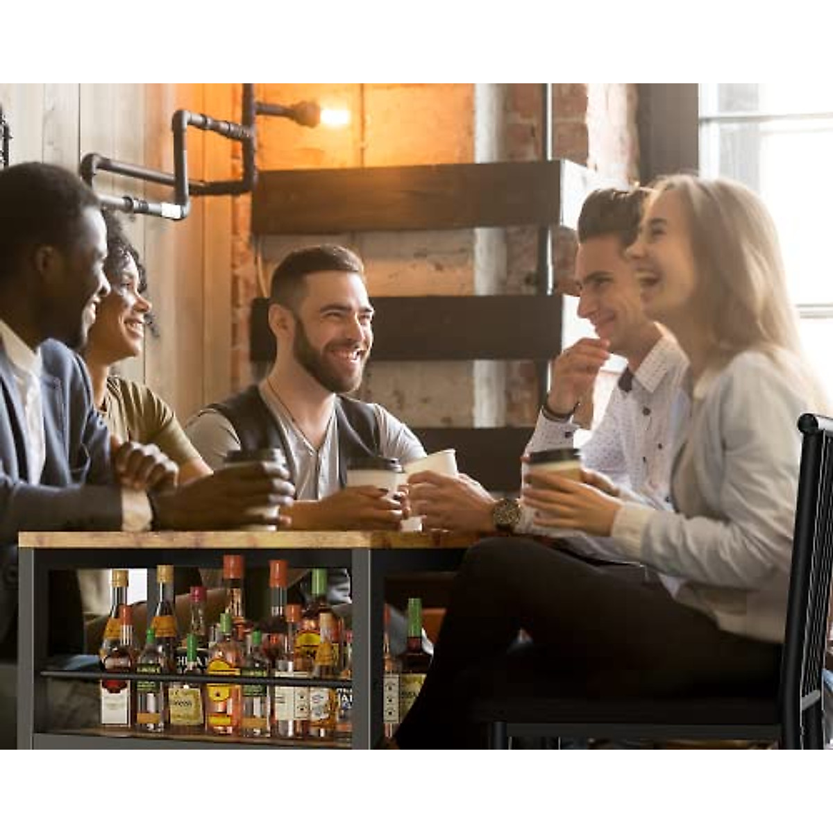 Gizoon Bar Table and Chairs Set for 2 with 3 Storage Shelves, Kitchen Counter Height Dining Table Set with Pu Cushion Chairs & Thick Wood Top for Breakfast, 3-Piece Modern Pub Table Set - Retro