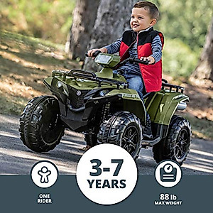 Kid Trax Yamaha ATV Toddler/Kids Electric Ride On Toy, 12 Volt, 3-7 yrs Old, Max Weight 88 lbs, Single or Double Riders, MP3 Player Input, Kodiak Green