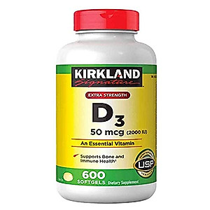 Kirkland Signature Maximum Strength Vitamin D3 2000 I.U. 600 Softgels, Bottle Personal Healthcare / Health Care