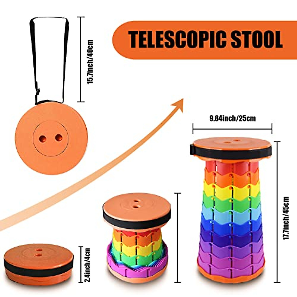 Yuekidou Retractable Folding Stool, Upgraded Collapsible Telescoping Stools, Portable Foldable Chair Seat for Camping Fishing Hiking Gardening BBQ