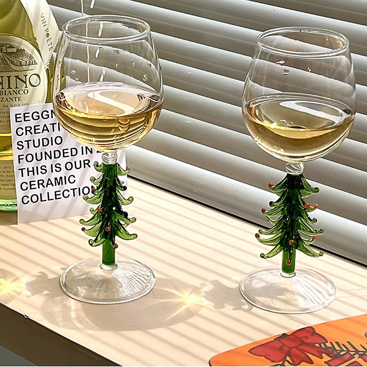 3D Cup With Christmas Tree Figurine Inside Stemless Glass For Wine Water Milk Goblet-Drinking Glass Cup