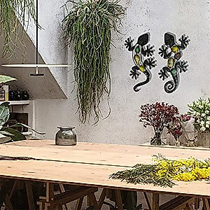 LIFFY Metal Gecko Wall Decor Lizard Garden Art Hanging Outdoor Decorations for Patio or Fence, Set of 2