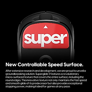 Superglide2 - New Controllable Speed Textured Surface Smoothest Mouse Feet/Skates Made with Ultra Strong Glass Smooth and Durable Sole for Logitech G Pro X Superlight1 [Red]