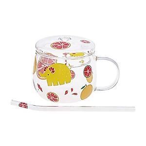 JHNIF 10 Oz Lovely Citrus Lemon Clear Glass Mug with Lid and Straw.