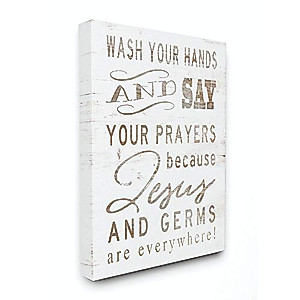 Stupell Industries White Wood Look Jesus and Germs are Everywhere Wash Your Hands Sign Canvas Wall Art, 36 x 48, Design by Artist Cindy Jacobs