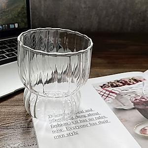 URMAGIC 2 Pcs Ribbed Drinking Glasses,9 Oz Ripple Glassware,Clear Origami Style Glass Cups,Iced Coffee Glasses,Wave Shape Beverage Cups,Clear Glass Cups for Cocktail,Whiskey,Juice,Water,Beer,Milk