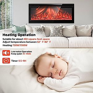Ooiior 36 Inch Electric Fireplace, Recessed and Wall Mounted Fireplace with Remote Control, Ultra-Thin Fireplace Heater and Linear Fireplace, with Timer, Adjustable Flame Color, 750/1500W