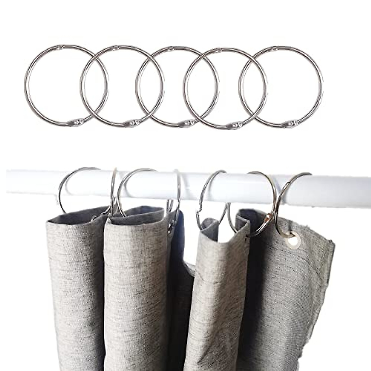 30Pcs Shower Curtain Rings Rustproof Metal Round Shower Ring Hooks for Bathroom Decorative Shower Curtain Rings for Shower Rods Curtains YUSZOOM (Silver)
