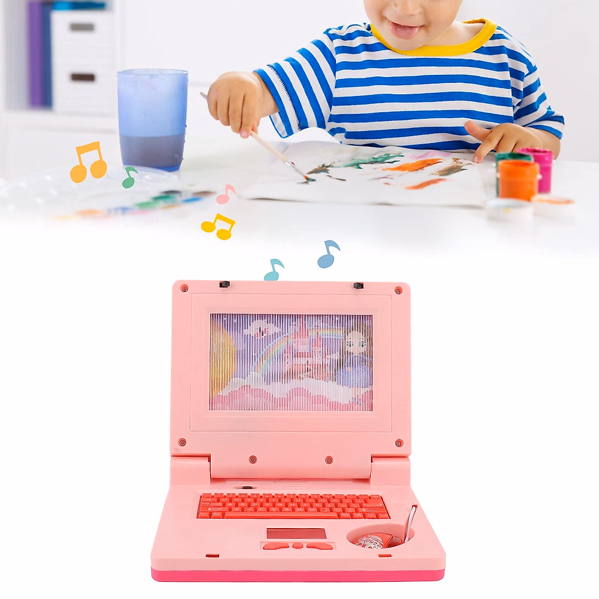 Kids Exploration Toy Laptop Educational Learning Computer, Children's Educational Interactive Computer with 20 Learning Activities and 30 Pieces of Popular Music, Birthday (Pink)