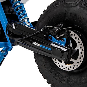 Huffy CR8-R Electric Mini Bike for Teens, 19MPH Max Throttle Speed, Full Suspension, 350W Motor and 36V Battery, Ages 14+, Max Weight 130lbs., Kickstand Included, Blue Racing Graphics