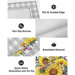 Fall Floral Thanksgiving Outdoor Rug for Patio, Large Floor Mat Sunflower Vase Grey Buffalo Plaid Non Slip Area Rug Rubber Backing Quick Dry Clearance Carpet for Camping, Garden, Deck, Porch, 5' x 8'