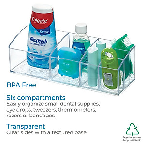 iDesign Divided Bathroom Vanity Organizer for Bathroom, Kitchen, Bedroom, Office, 9" x 3" x 2", Clear