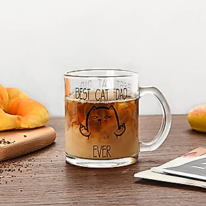 Waipfaru Cat Dad Gifts - Best Cat Dad Ever Glass Coffee Mug - Gifts for Dad, Cat Lover - Father’s Day Gifts for Dad - Cat Lover Gifts for Men, 11OzClear Coffee Mugs with Handle