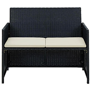 vidaXL Black 2-Seater Patio Sofa with Cushions - Weatherproof Poly Rattan Garden Seating Furniture with Removable Cushions - Outdoor Comfortable and Stylish