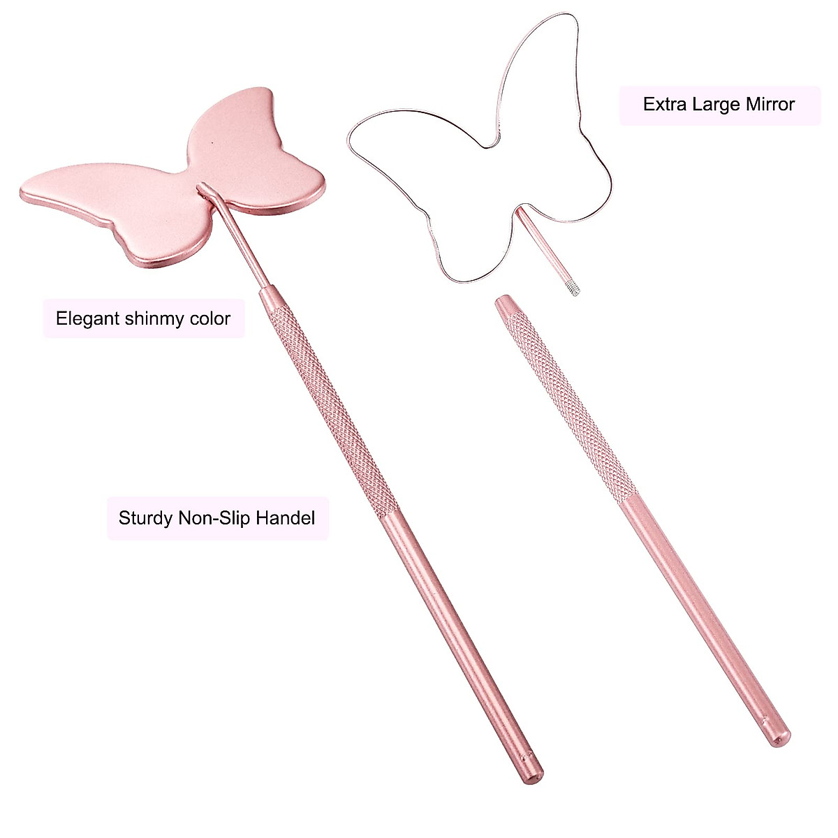 Embagol Lash Mirror Extra Large Checking Mirror for Eyelash Extensions Detachable Stainless Steel Butterfly Lash Extension Accessories(Pink)