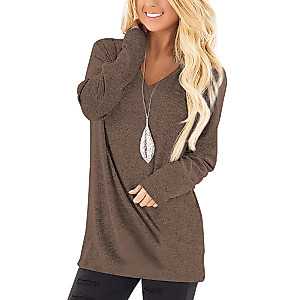 Jescakoo Long Sleeve T Shirt Women Flowly V Neck Tops Clearance Coffee M