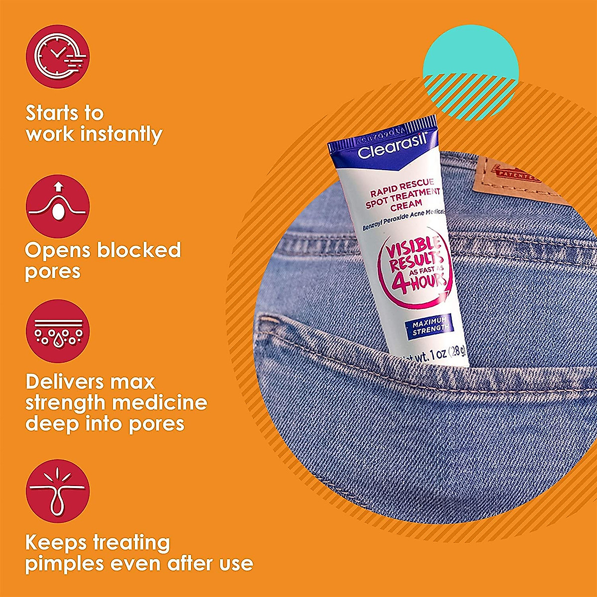 Clearasil Ultra Rapid Action Vanishing Acne Treatment Cream, 1 oz (Pack of 2)
