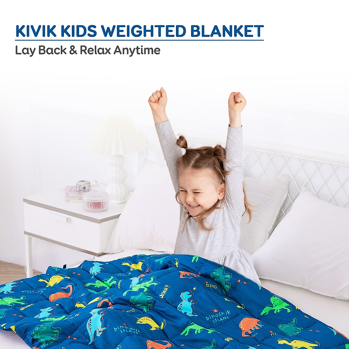 Kivik Toddler Weighted Blanket 3 lbs, Kids Weighted Blanket for Children, Soft Children Heavy Throw Blanket for All-Season Sleeping, Blue Dinosaur 36x48 Inches