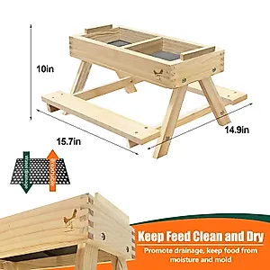 COLRASN Chicken Picnic Table,Chicken Feeder No Waste Handmade Wooden, DIY Chicken Feeder Kit, 15.7" L X 15" W X 10" H, Duck Feeder No Mess, Easy to Clean and Fill, Keep Food Fresh and Dry