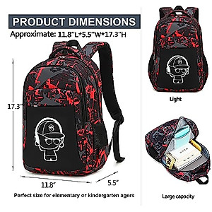 LEDAOU School Backpack Teen Boys Kids Bookbag Daypack School Bag (Graffiti Red Black)