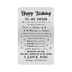 Alotozo Sister Birthday Card, Happy Birthday Gifts to My Sister, Sis Bday Engraved Wallet Card Inserts