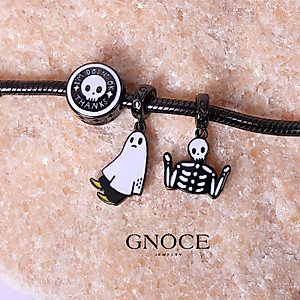GNOCE Skull Charm Bead Sterling Silver Sad Ghost Club-Skelly Charms Fit Bracelet/Necklace Gift For Women Wife