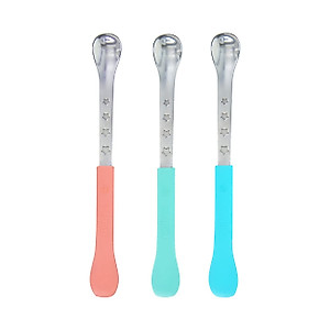 Nuby 2-in-1 Stainless Steel and Silicone Baby Weaning Spoons with Long Handles - 6+ Months, 3-Pack