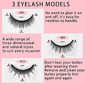 Self Adhesive Eyelashes 3 Pairs Reusable False Lashes Natural Look Waterproof Self Stick Eyelash Kit for Makeup No Glue and Eyeliner Fake Eye Lashes