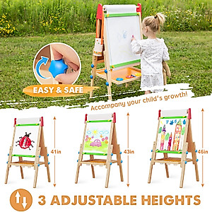 Tiny Land Easel for Kids with 2 Drawing Paper Roll, Learning-Toy for 3,4,5,6,7,8 Years Old Boy & Girls, Wooden Chalkboard & Magnetic Whiteboard & Painting Paper Stand, Gift & Art Supplies for Toddler