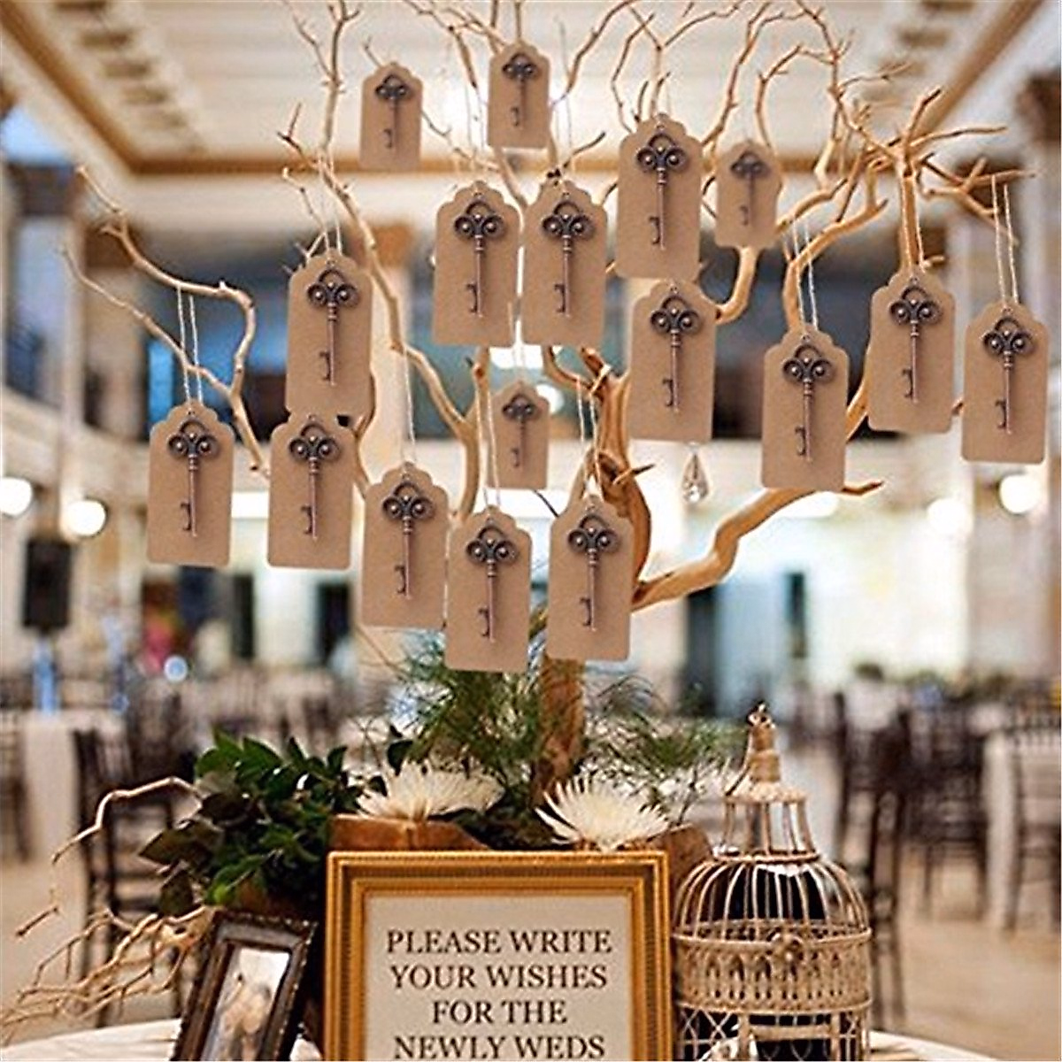 50pcs Copper Skeleton Key Beer Bottle Opener With 100 Pcs Blank Card and 98 Feet Hemp Rope for Wedding Party Favors (mixed 5 styles copper)