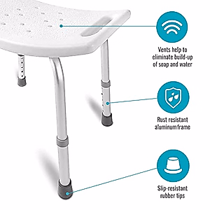 DMI Shower Chair Bath Seat for Tub or Shower Bench for Inside Shower, Made of Non Slip Aluminum with Plastic Seat, No Tools Needed, Adjustable Height, Holds Weight up to 300 Pounds, Bath Bench, White
