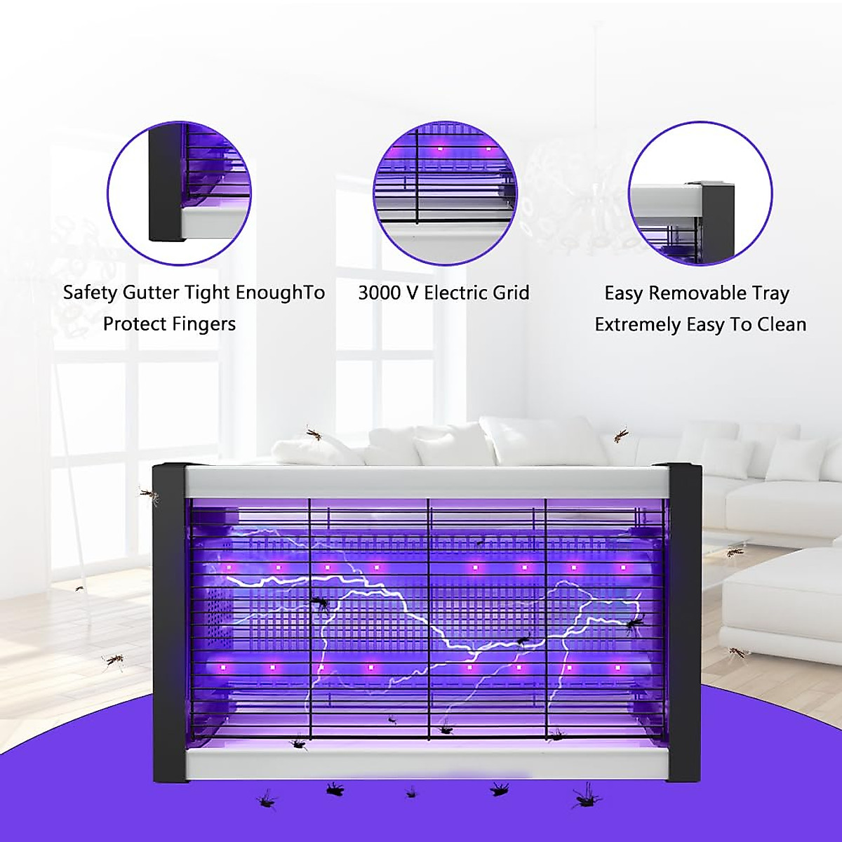 LED Bug Zapper Indoor, 10 Years Lifespan 3 Lamps Sustainable Less Power, 4200V Powerful Electric Mosquito Zapper, Durable Fly Trap Mosquito Trap, Fly Killer Fly Zapper