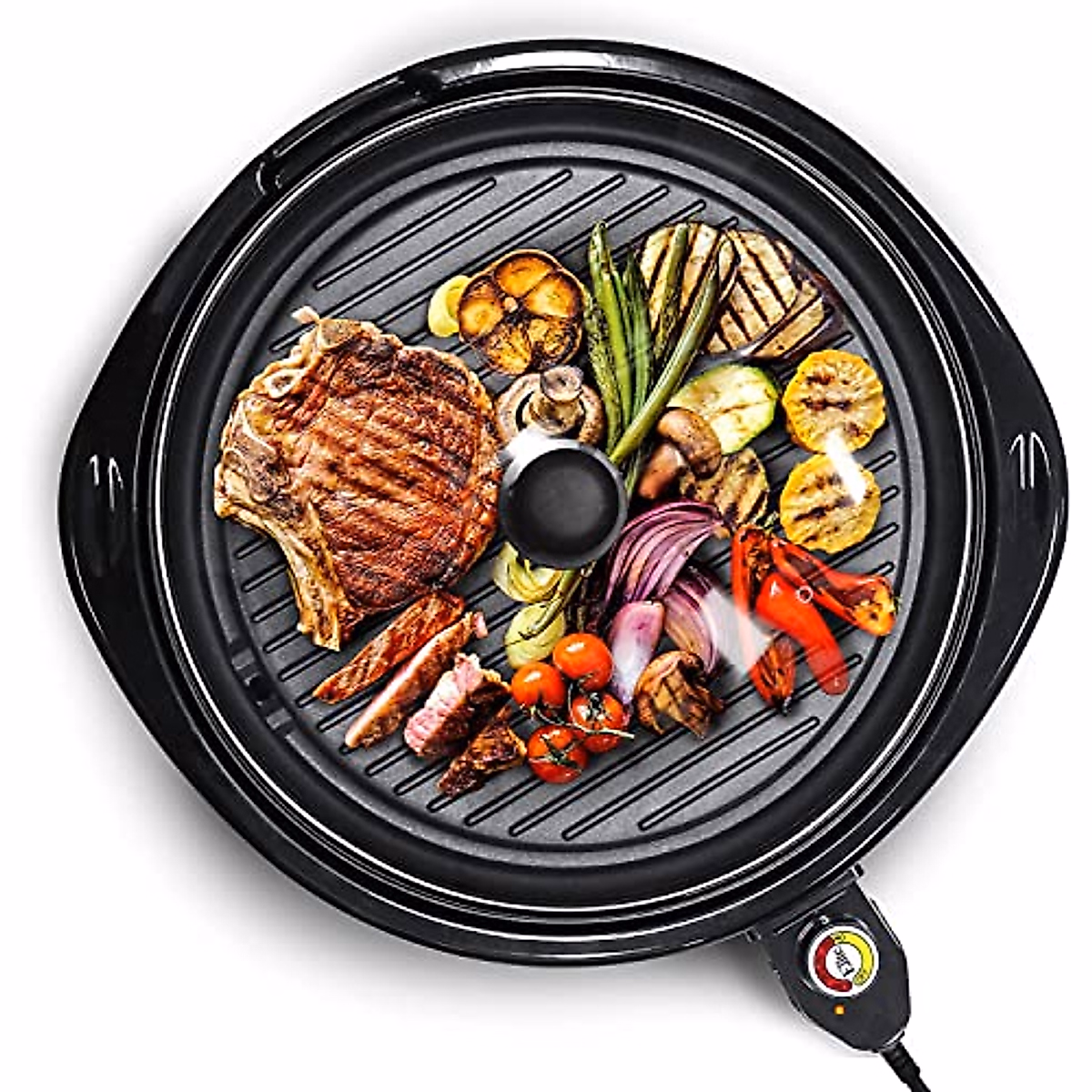 Smokeless Indoor Electric BBQ Grill with Glass Lid, Dishwasher Safe, PFOA-Free Nonstick, Adjustable Temperature, Fast Heat Up, Low-Fat Meals Easy to Clean Design
