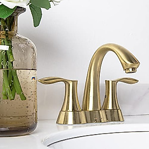 Brushed Gold Bathroom Faucet, Lava Odoro Brass 4 Inch Centerset Bathroom Sink Faucet Two Handle Vanity Faucet with Pop up Drain Assembly Supply Line, Spot-Resistant, BF423-SG