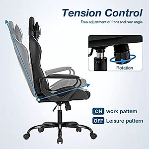 Ergonomic Office Chair PC Gaming Chair Cheap Desk Chair PU Leather Racing Chair Executive Computer Chair Swivel Rolling Lumbar Support for Women Men, White