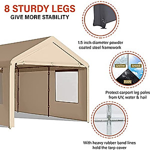 12 x 20 Carport Canopy Tent | Roll up Ventilated Windows | Outdoor 3-Sided Walls | Multi-Purpose Shade & Shelter | Heavy Duty Tent for Weddings Car Parking Party