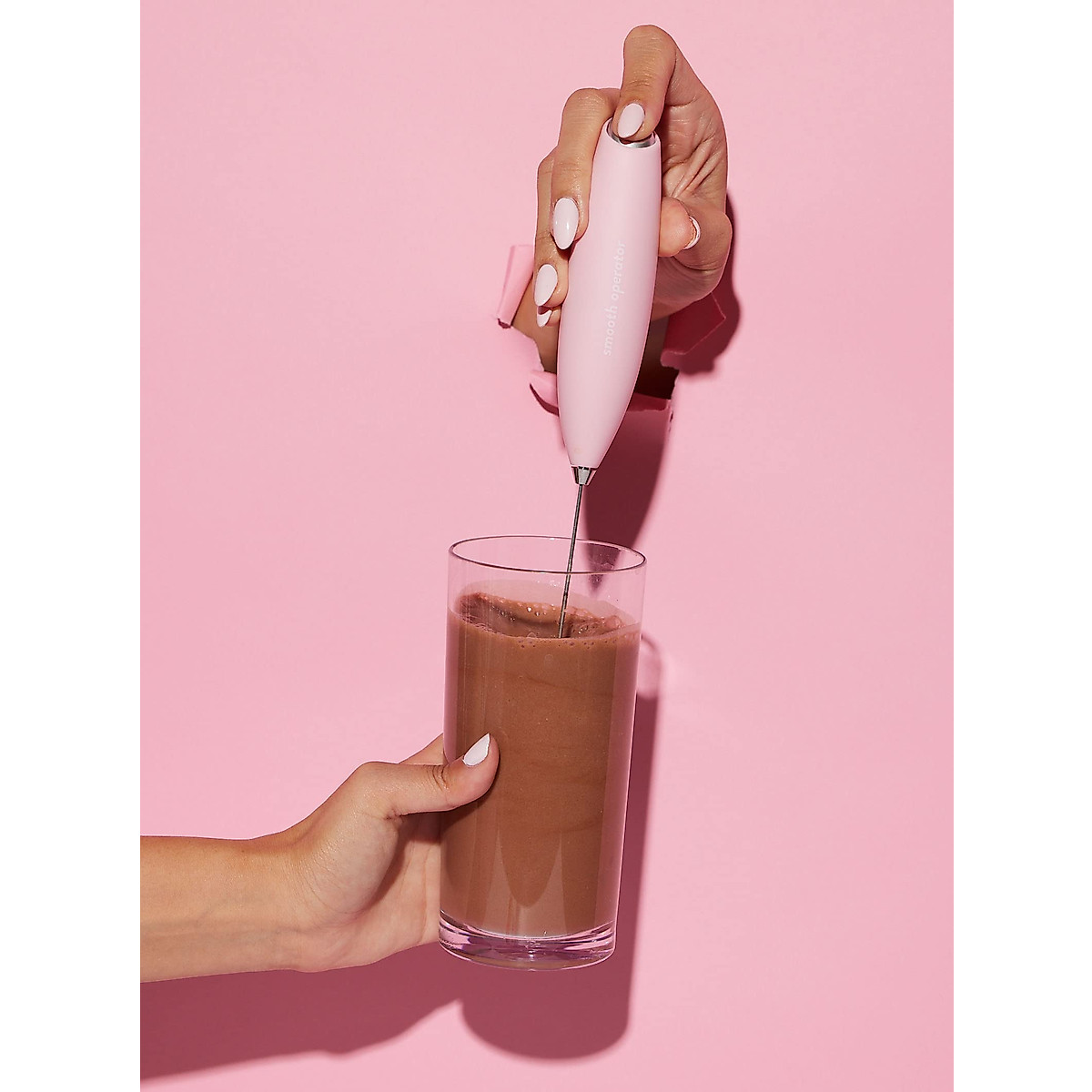 Smooth Operator Pink Handheld Electric Whisk, Milk Frother, Foam Maker for Protein, Coffee & More - Stainless Steel Stand Included