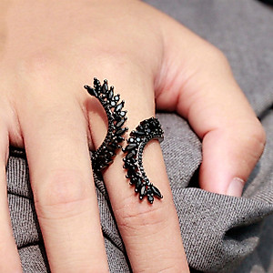 Cocktail Fashion Ring Size Adjustable From 6-8.5 CZ Marquise Shape Jewelry for Women (Black)