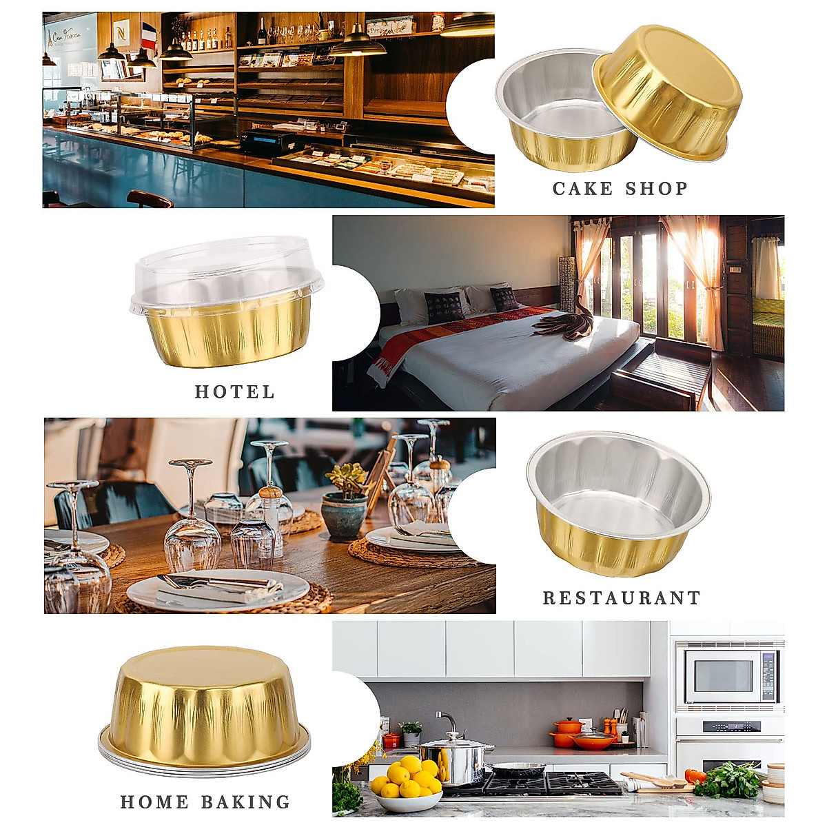 EUSOAR Aluminum Foil Cupcake Baking Cups, Gold 50 Pack 8oz Disposable Aluminium Creme Brulee Ramekins Cupcake Liners, Foil Desert Cake Pans Flan Molds Tin Foil Cups Containers with Lids for Baking