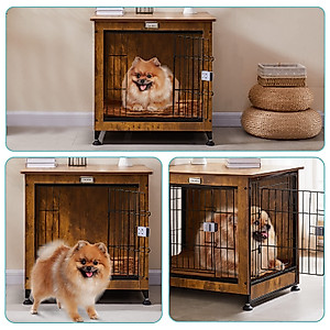 COPAW Dog Crate Furniture - 27 Inch Wooden Wire Pet Kennels with Double Doors Cushion and Adjustable Feet Indoor Pet House End Table Furniture Style Dog Crate for Small Medium and Large Breeds Dogs