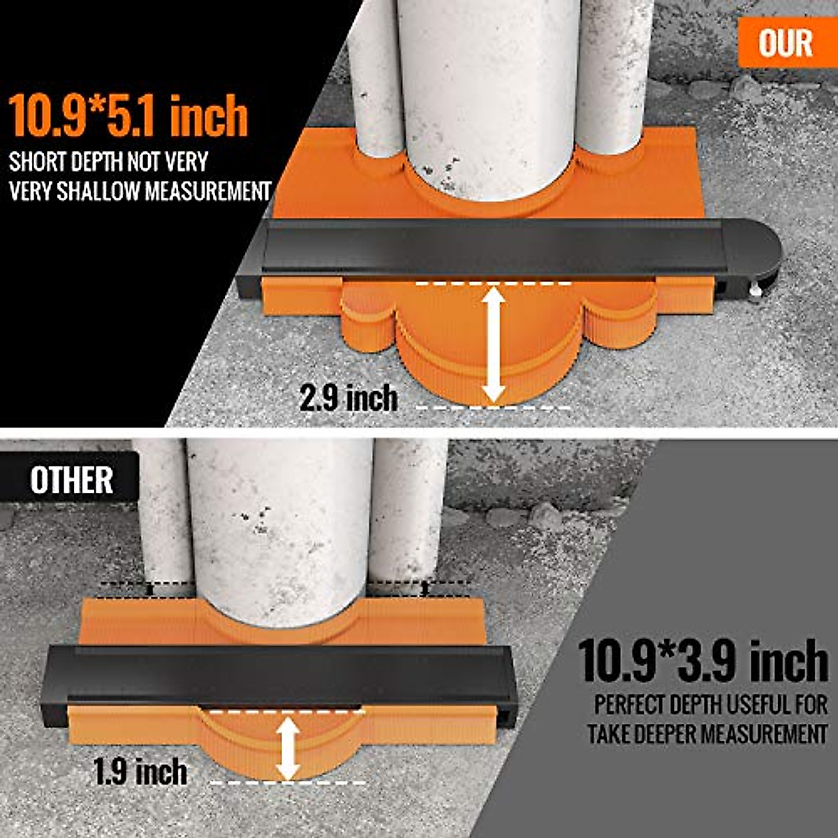 Contour Gauge Duplicator with Lock, 2 Pack Widen Shape Contour Duplication Gauge Profile Tool (5" & 10"), Precisely Copy Irregular Shape Instant Template for Corner, Pipe, Tile, Flooring, Molding